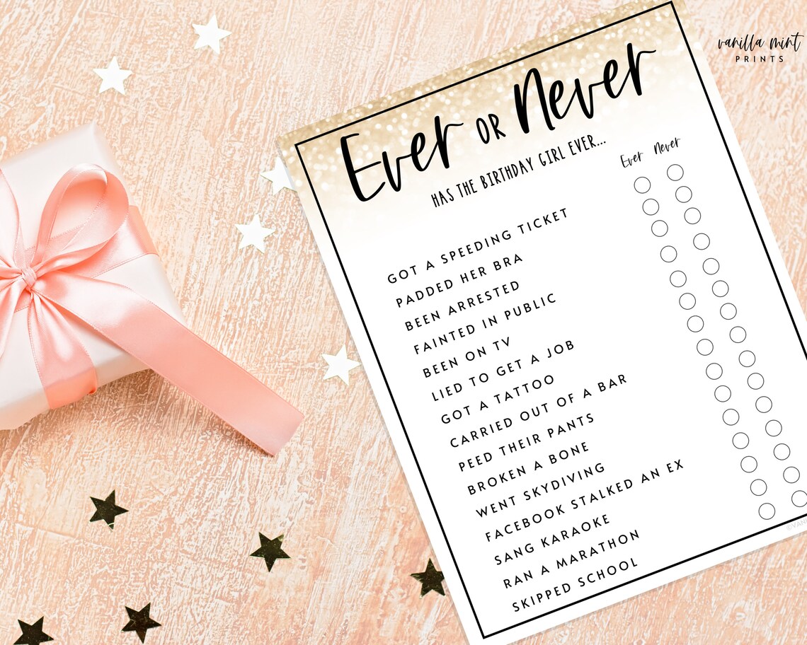 Adult Birthday Party Games Ever or Never Birthday Party Game - Etsy