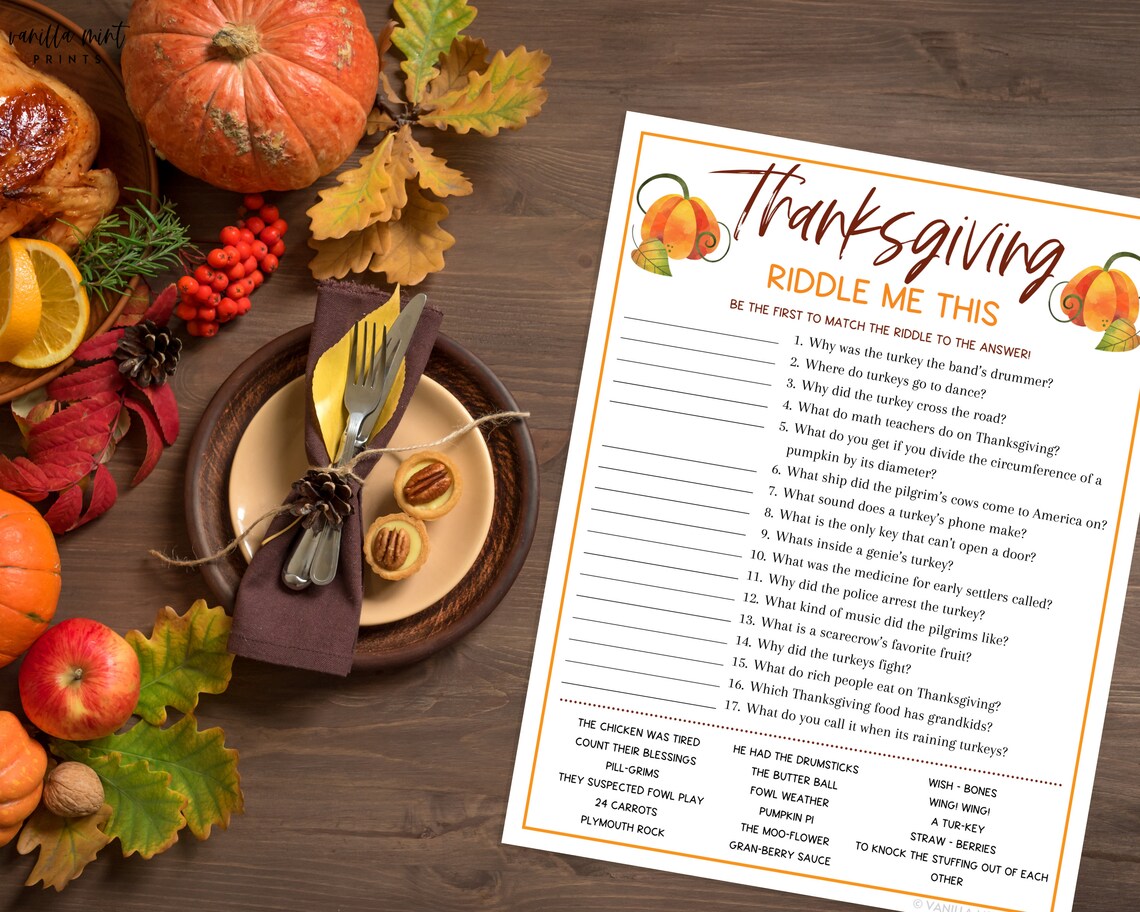 Thanksgiving Riddle Me This Trivia Game | Thanksgiving Printable Games ...