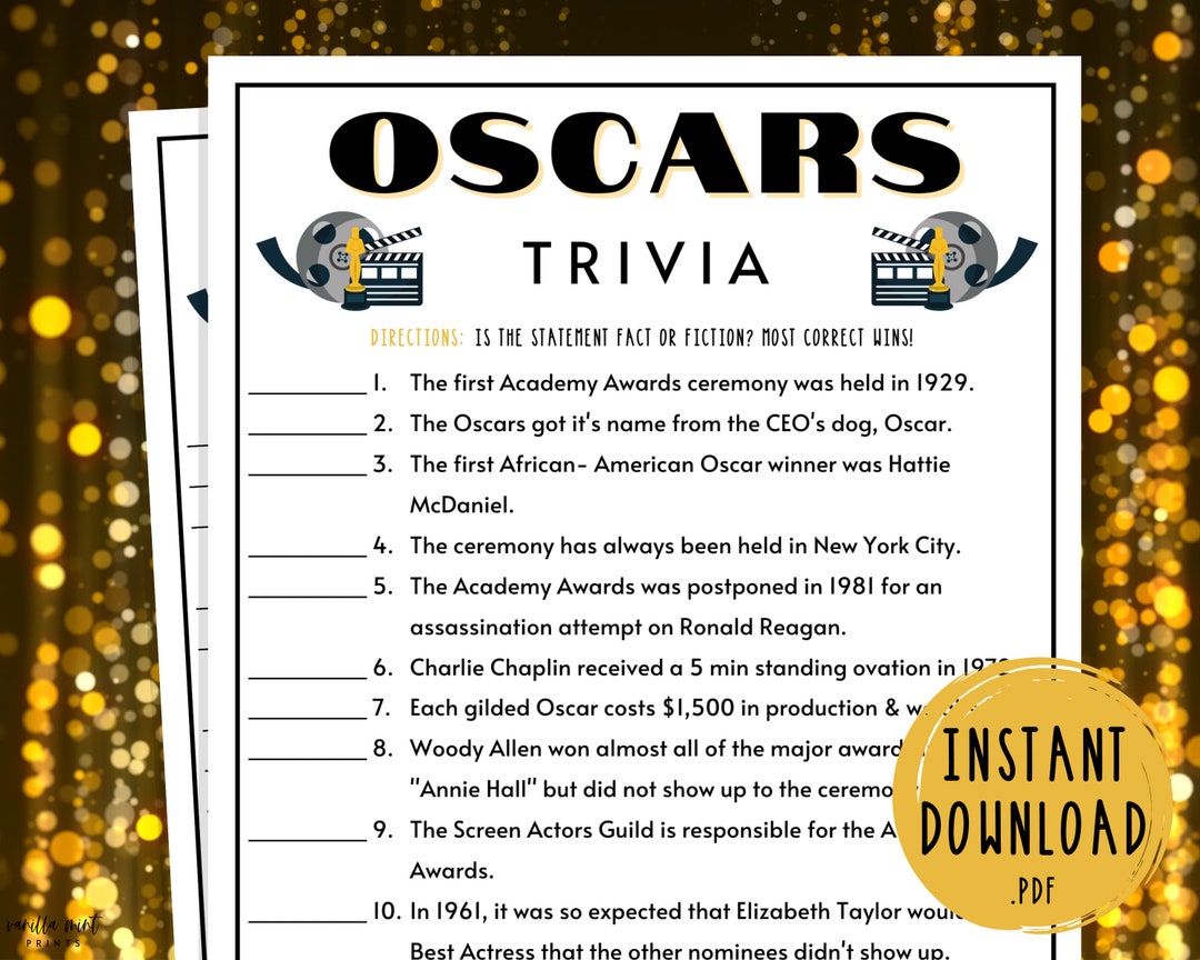 Oscars Trivia Game | 94th Academy Awards Party Games | Oscars 2022 ...