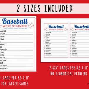 Baseball Word Scramble Game | Printable Baseball Team Party Games | MLB ...