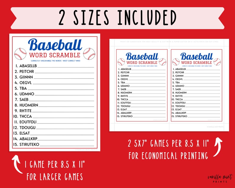 Baseball Word Scramble Game Printable Baseball Team Party - Etsy Canada