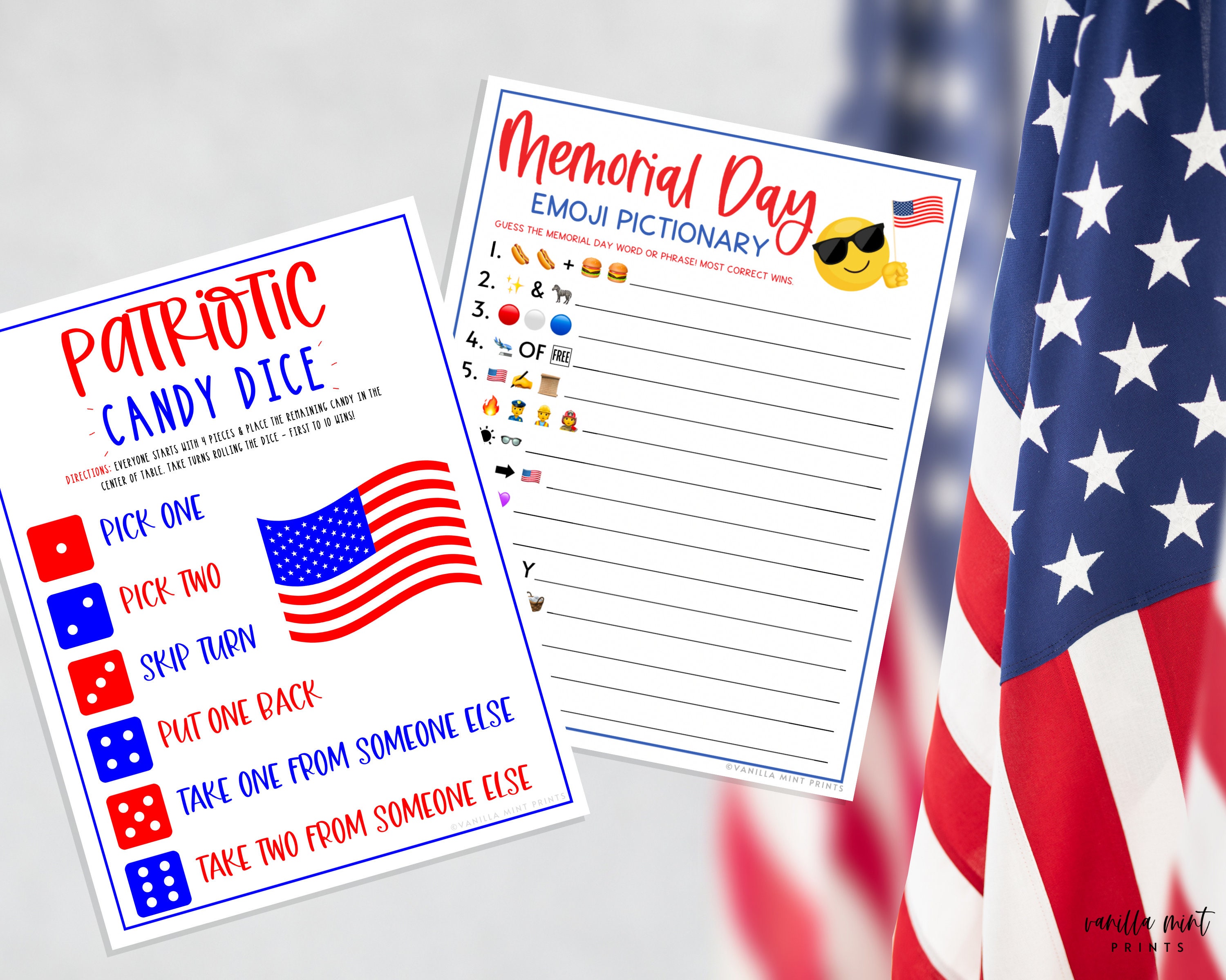 Memorial Day 5 Game KIDS BUNDLE Printable Memorial Day Party - Etsy