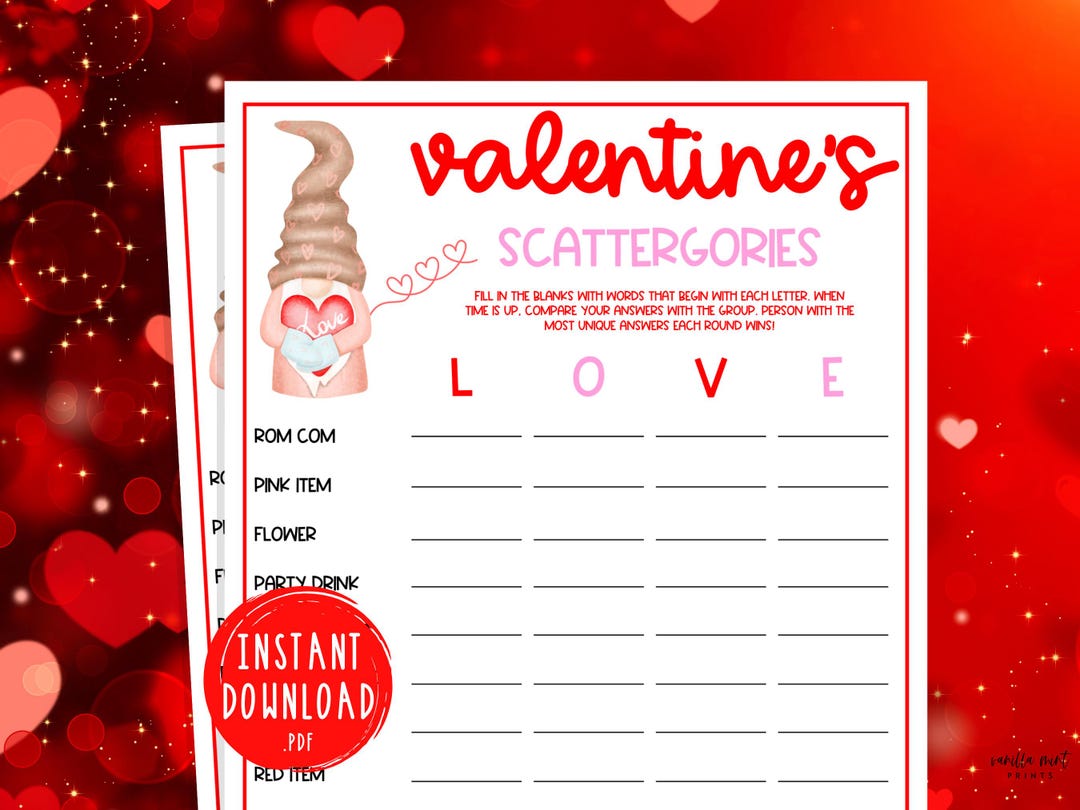 Valentine's Day Scattergories Game | Fun Valentine's Day Printable ...