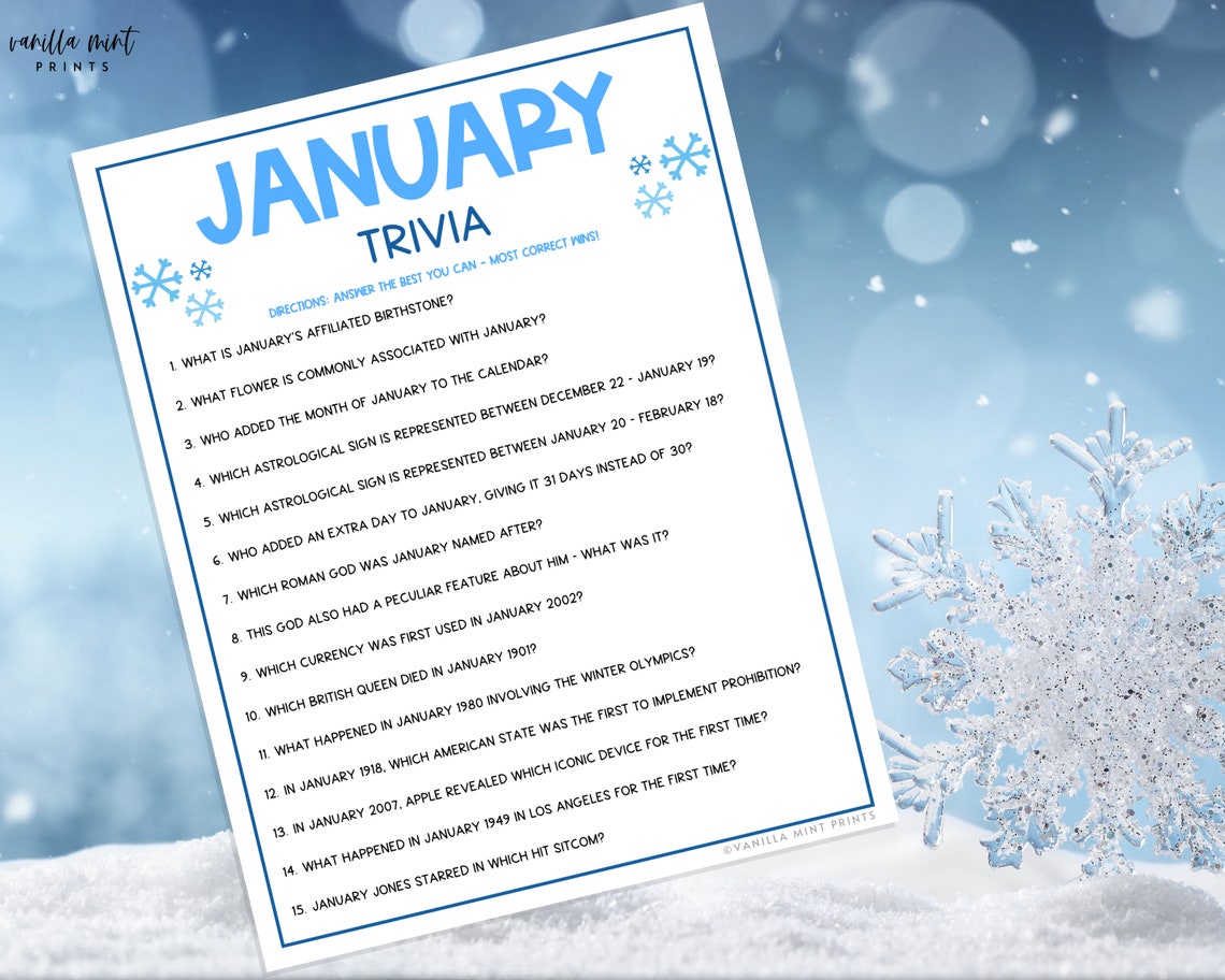 January Trivia Game Printable Month Party Games Wintertime - Etsy