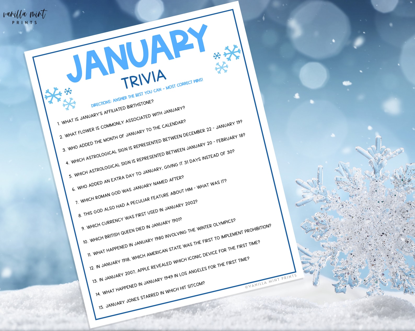 January Trivia Game Printable Month Party Games Wintertime - Etsy