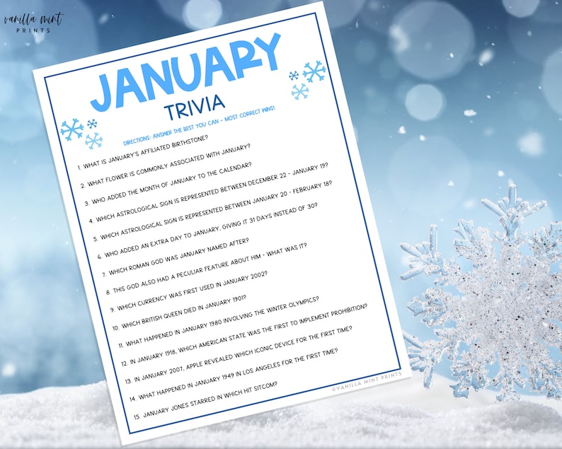 January Trivia Game Printable Month Party Games Wintertime - Etsy