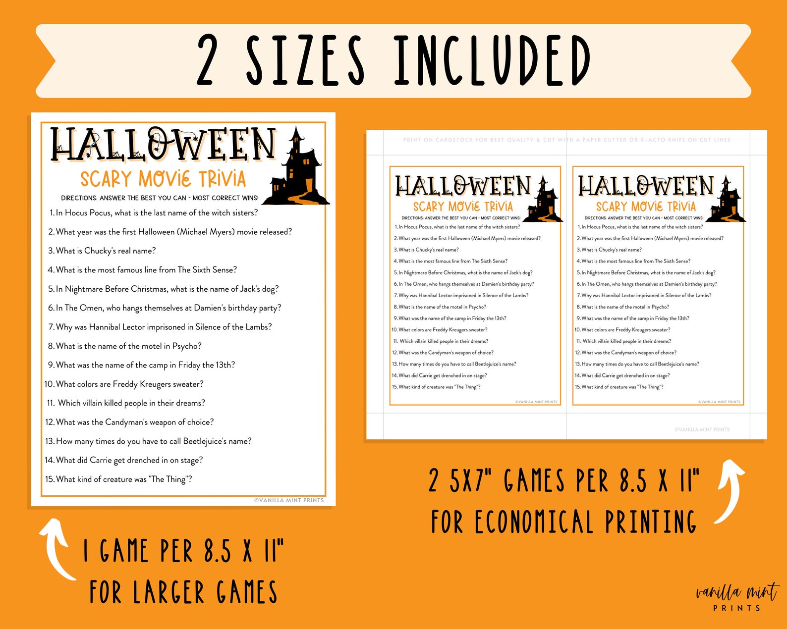 Halloween Scary Movie Trivia Game Halloween Printable Games | Etsy