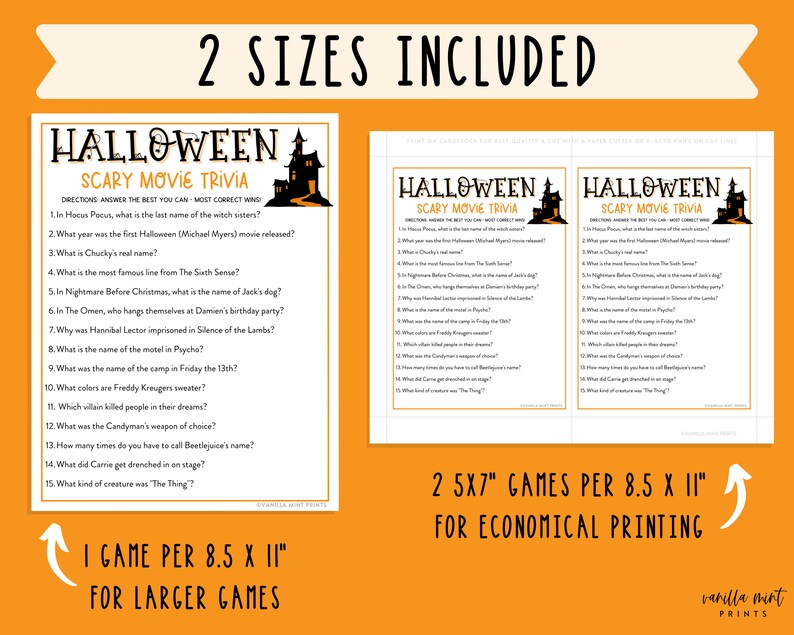 Halloween Scary Movie Trivia Game Halloween Printable Games | Etsy