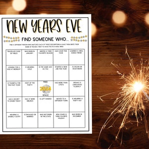 New Years Eve Find Someone Who Bingo Game New Years Games New Years Eve ...