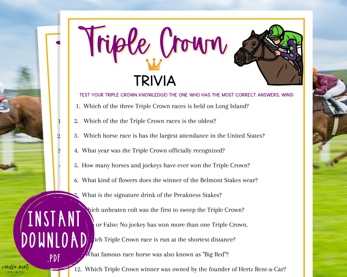 Triple Crown Trivia Game Triple Crown Horse Race Party Game | Etsy