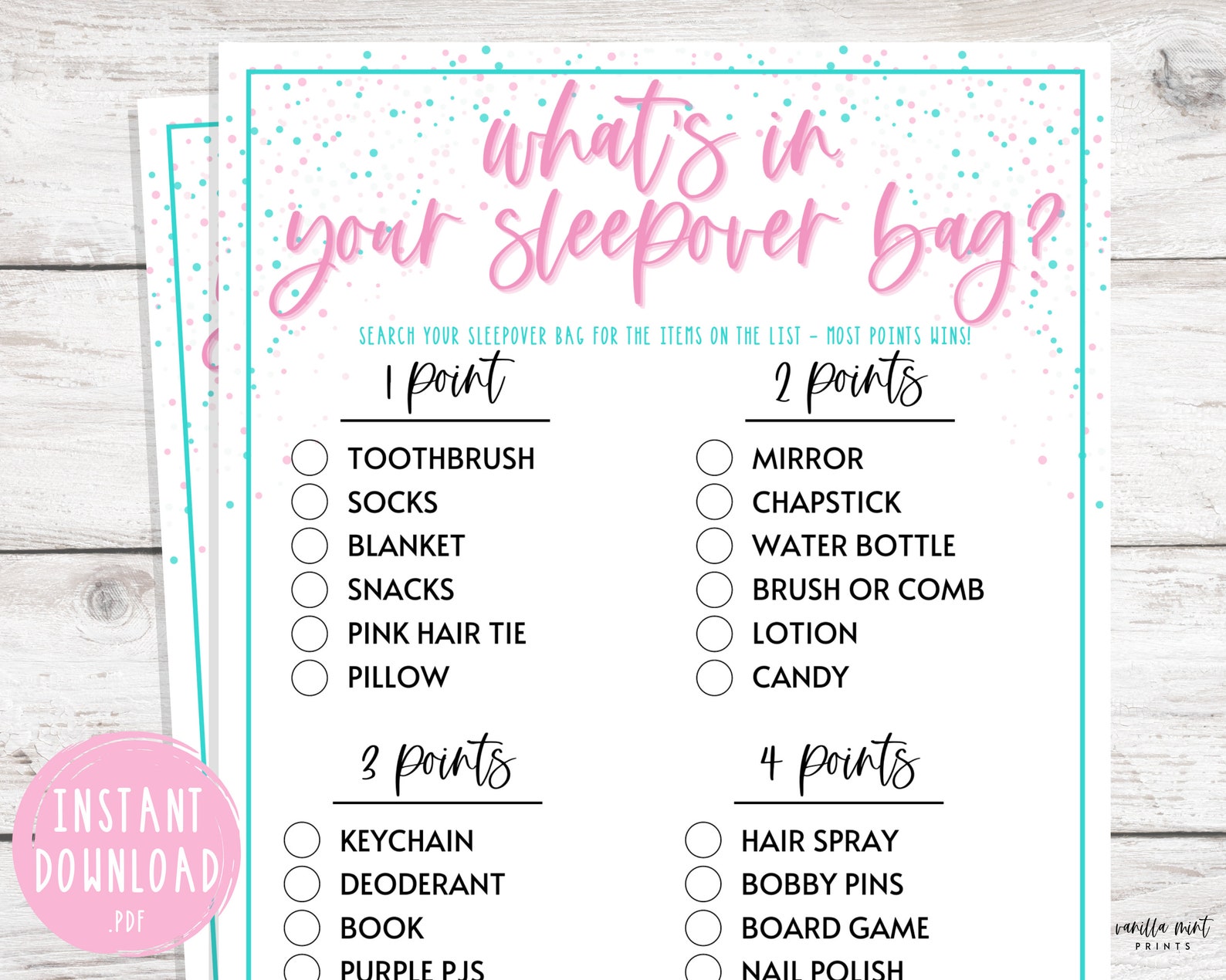 Teen Slumber Party Games Whats in Your Sleepover Bag Girls - Etsy