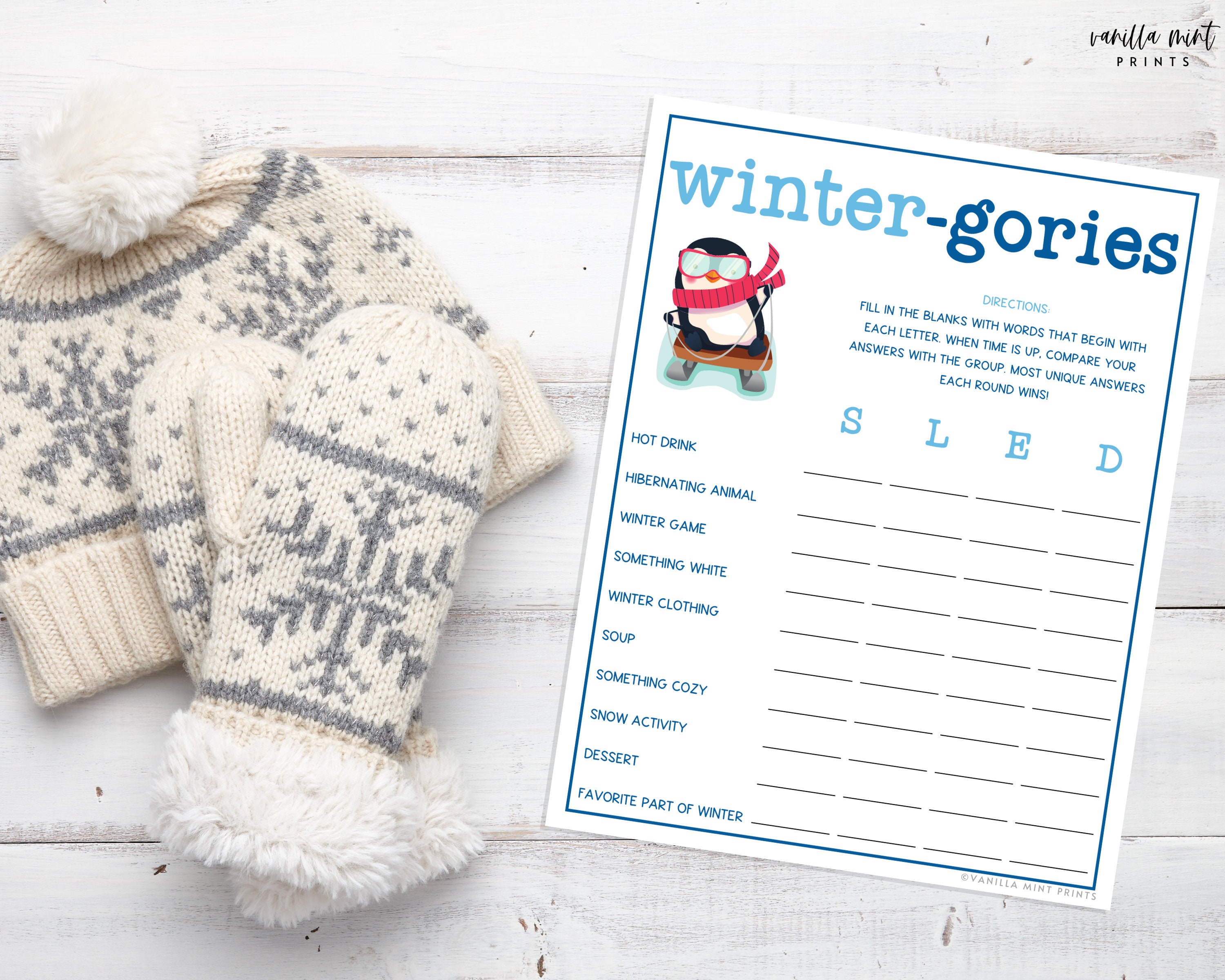 Winter Scattergories Game Wintergories Printable Games Fun - Etsy