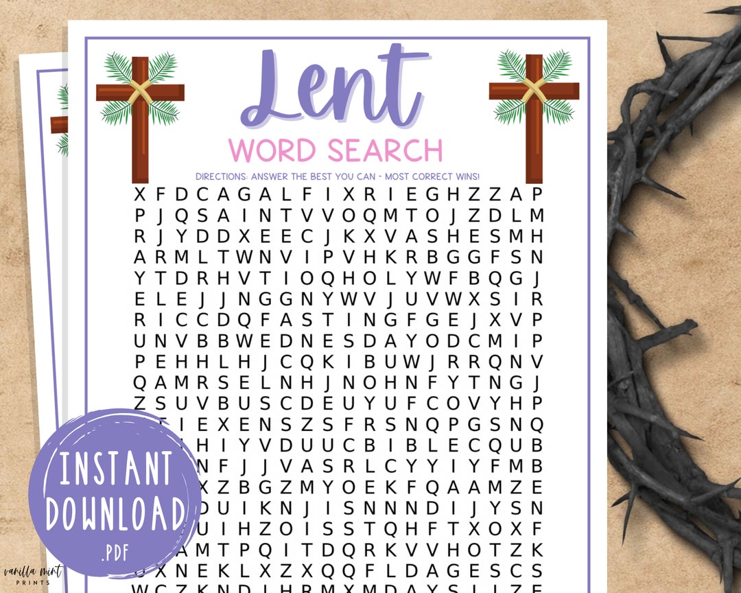 Lent Word Search | Lenten Printable Party Games | Easter Activities for ...