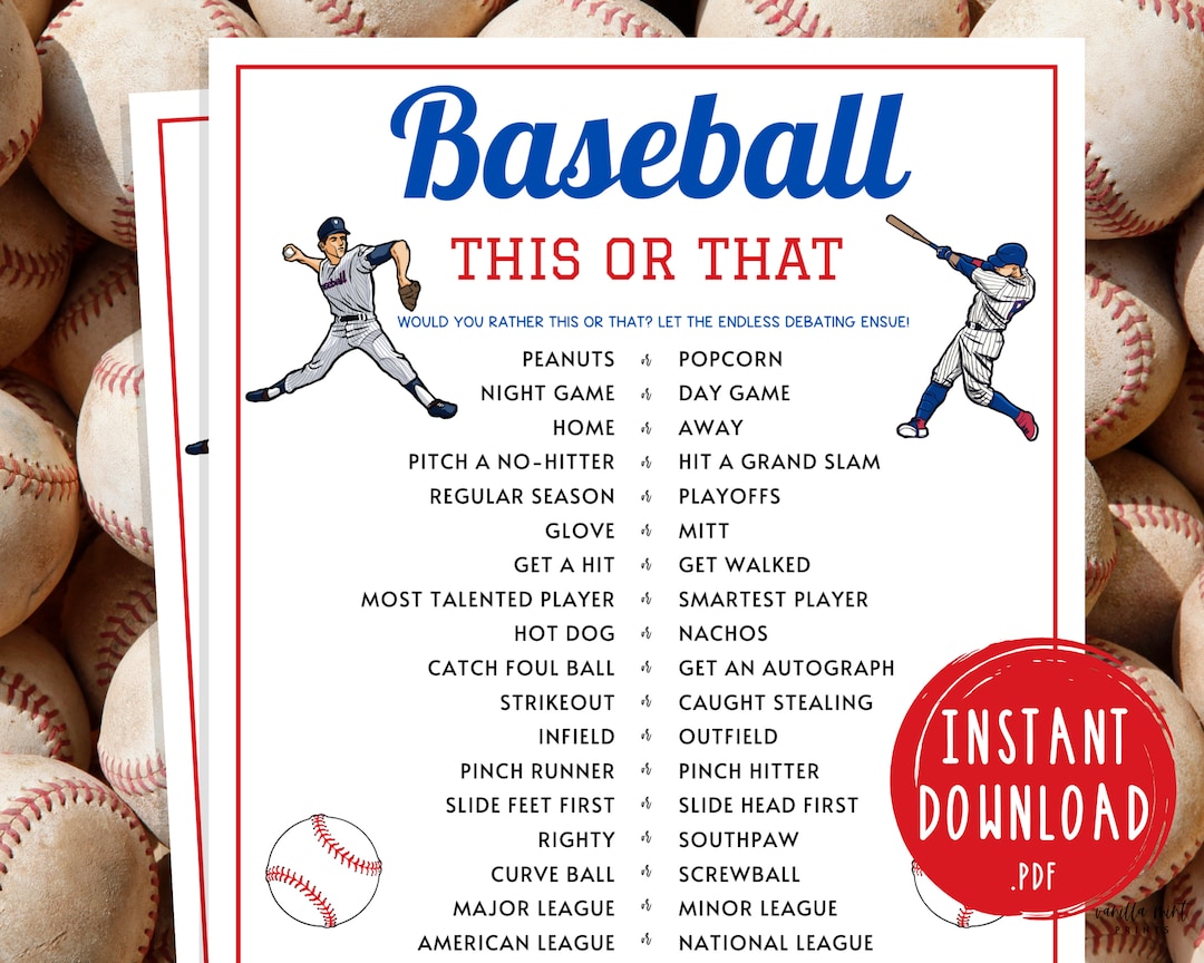 Baseball This or That Game | Printable Baseball Team Party Games | MLB ...
