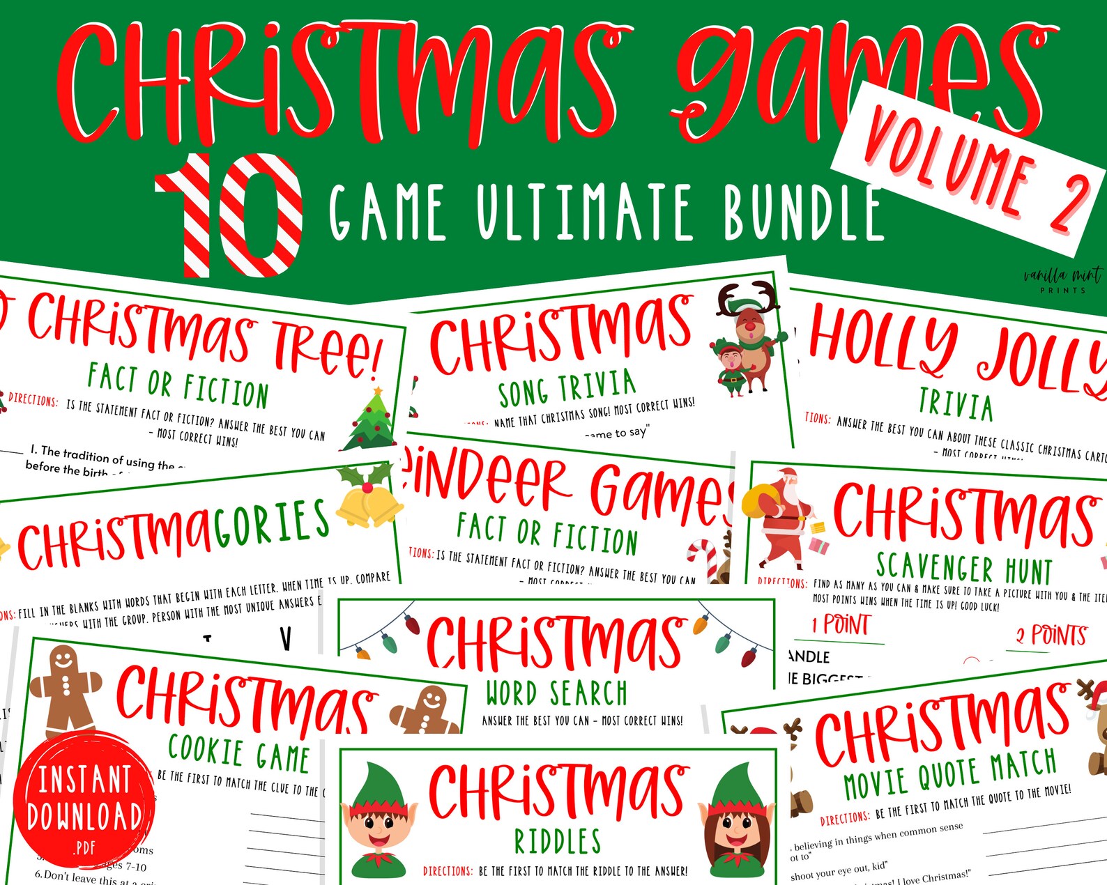 Christmas Game BUNDLE Volume 2 10 Christmas Printable Games | Etsy
