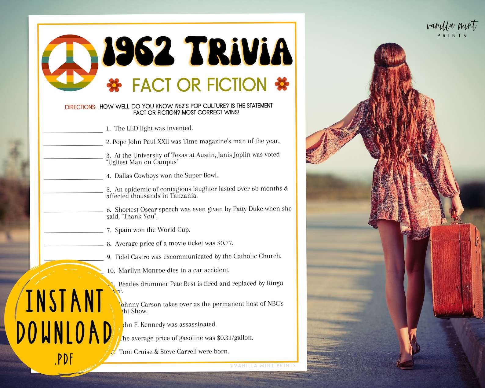 1962 Trivia 60s Pop Culture Trivia Fact or Fiction 60th - Etsy