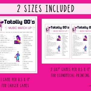 Totally 80's Music Match up Party Game | Printable 1980s Game | 40th ...