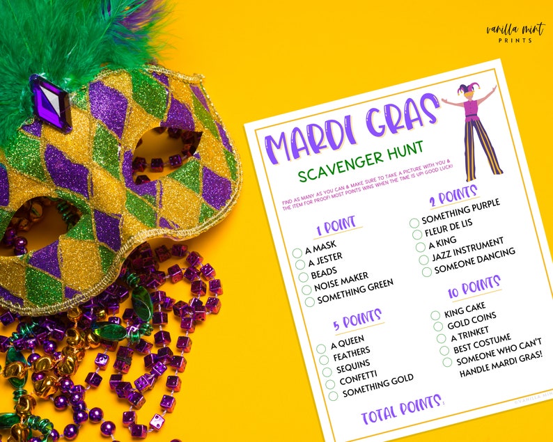 Mardi Gras Scavenger Hunt Game | Fat Tuesday Party Games | Carnival ...