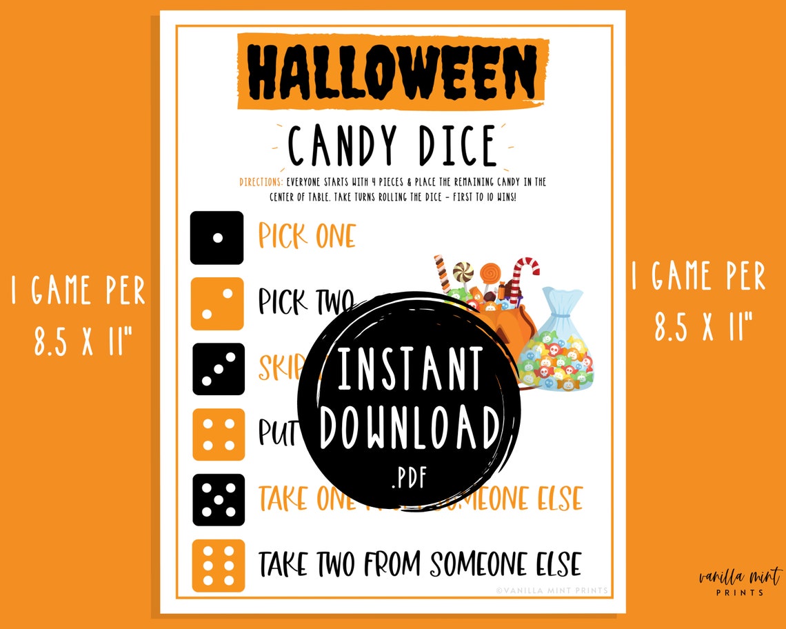 Halloween Candy Dice Game Halloween Party Games for Kids - Etsy