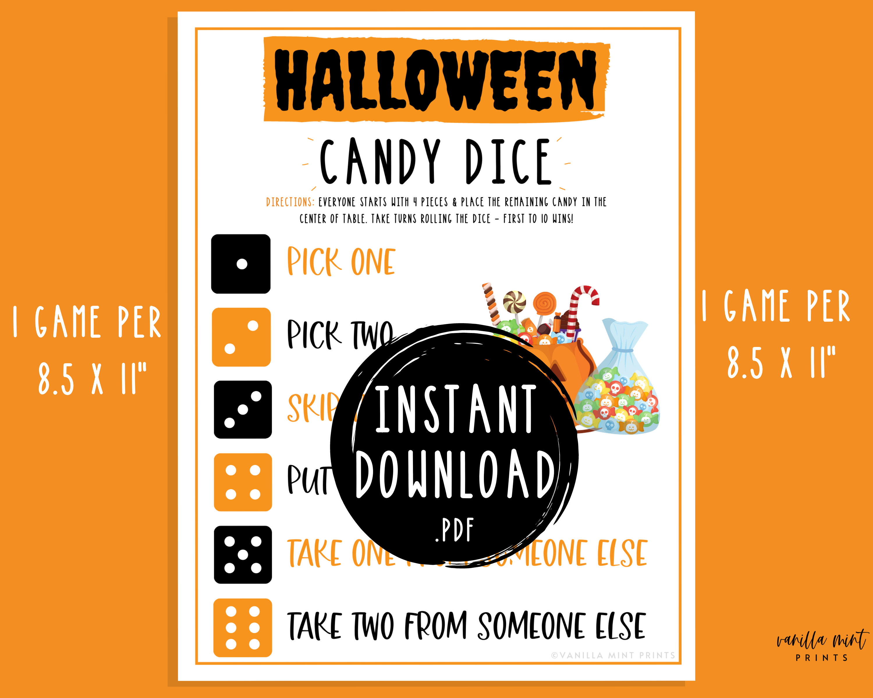 Halloween Candy Dice Game Halloween Party Games for Kids - Etsy