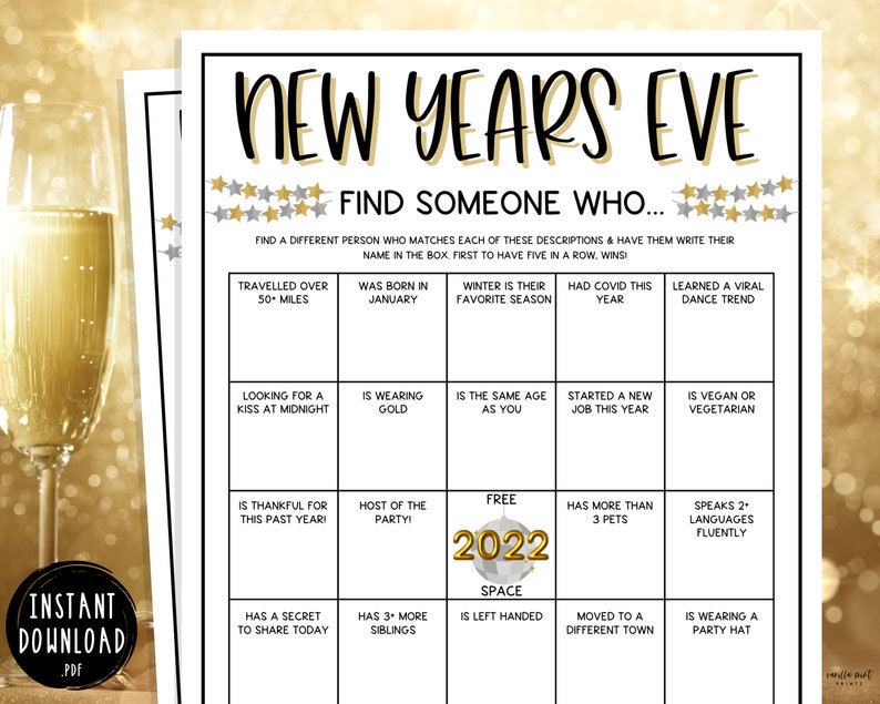 New Years Eve Find Someone Who Bingo Game New Years Games - Etsy