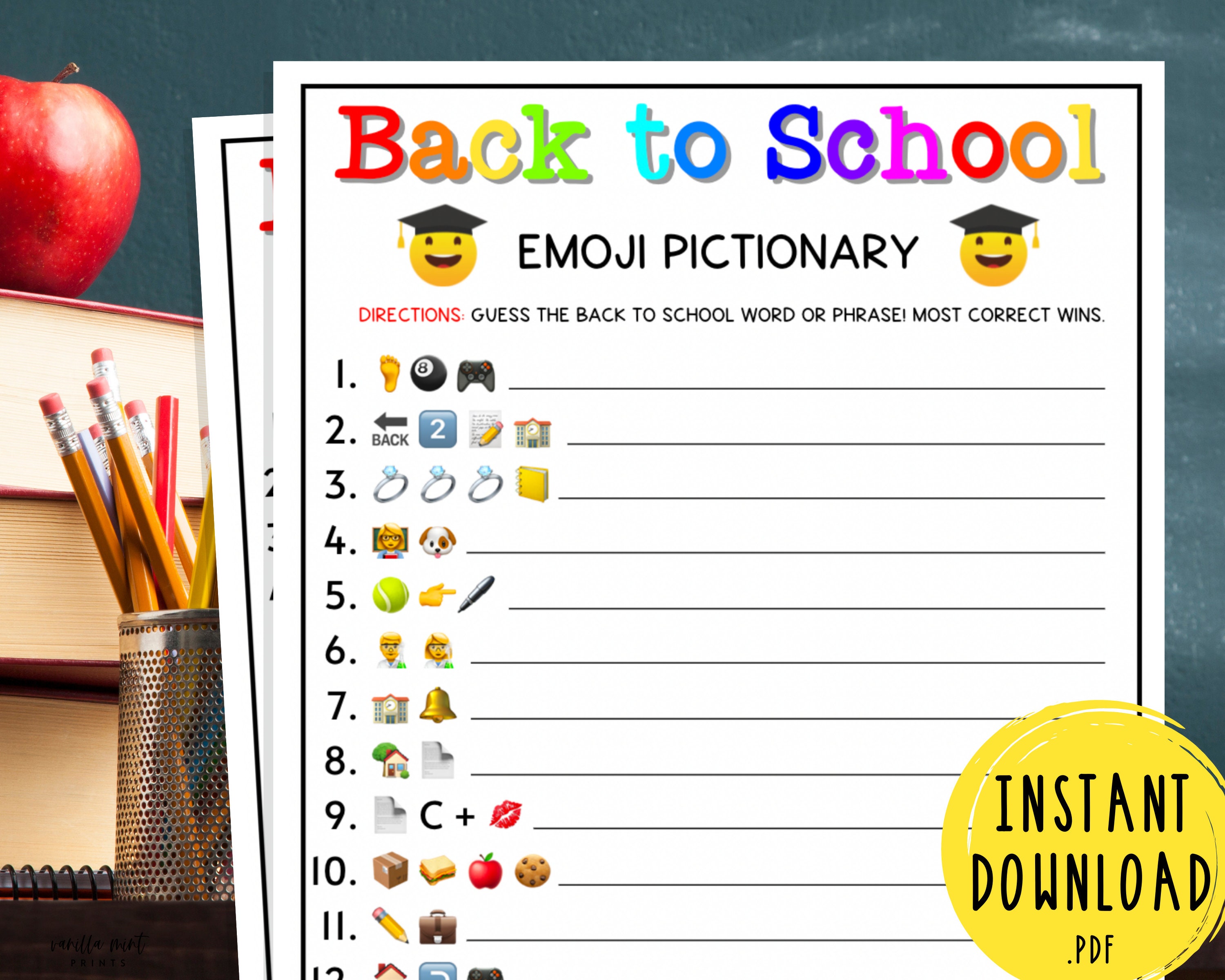 Back to School Game Emoji Pictionary First Day of School | Etsy Back to School Game Emoji Pictionary First Day of School | Etsy