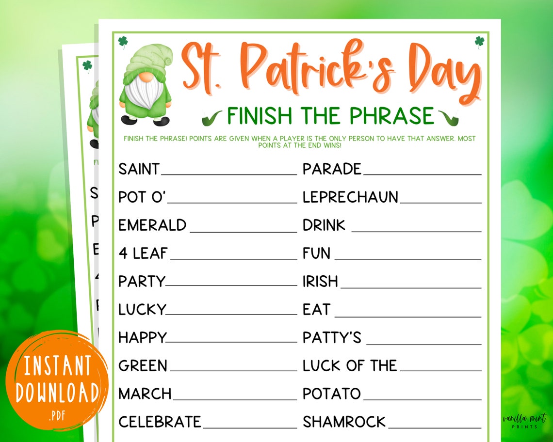 St. Patrick's Day Finish the Phrase Game Irish Fun St. | Etsy