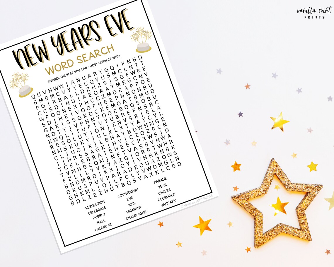 New Years Eve Word Search Game New Years Printable Games - Etsy