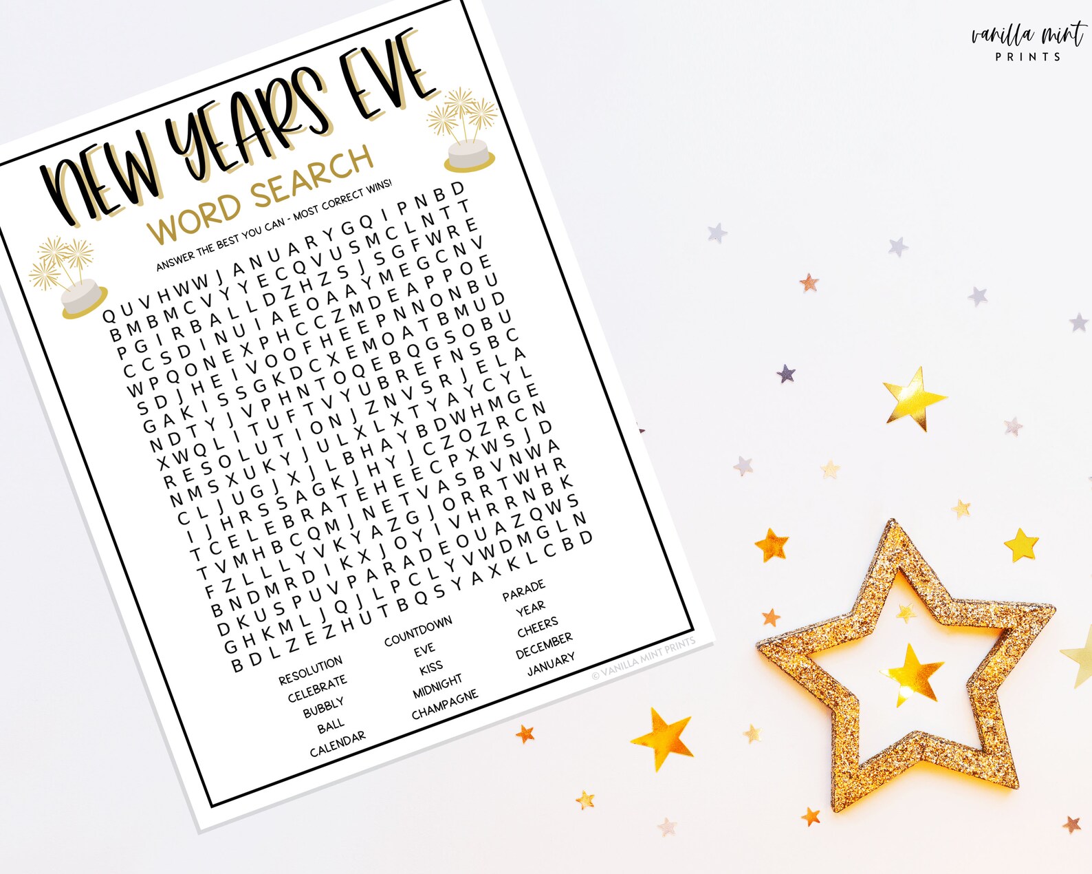 New Years Eve Word Search Game New Years Printable Games | Etsy