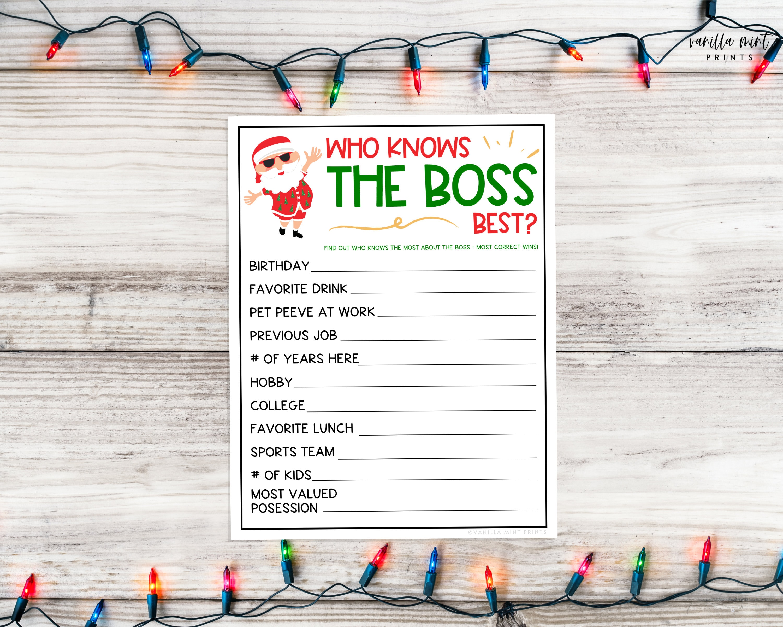Holiday Office Party Who Knows the Boss Best Game Fun Xmas - Etsy