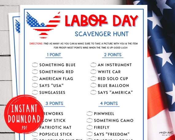 Labor Day Scavenger Hunt Game Labor Day Printable Games | Etsy