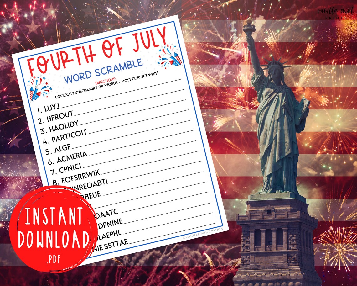 Fourth of July Word Scramble Game 4th of July Printable - Etsy