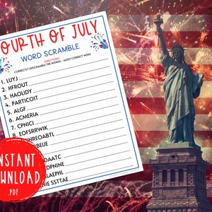 Fourth of July Word Scramble Game | 4th of July Printable Games | USA ...