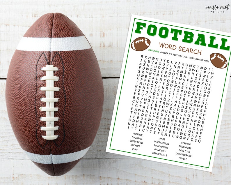 Football Word Search Game Super Bowl Party Games Printable - Etsy