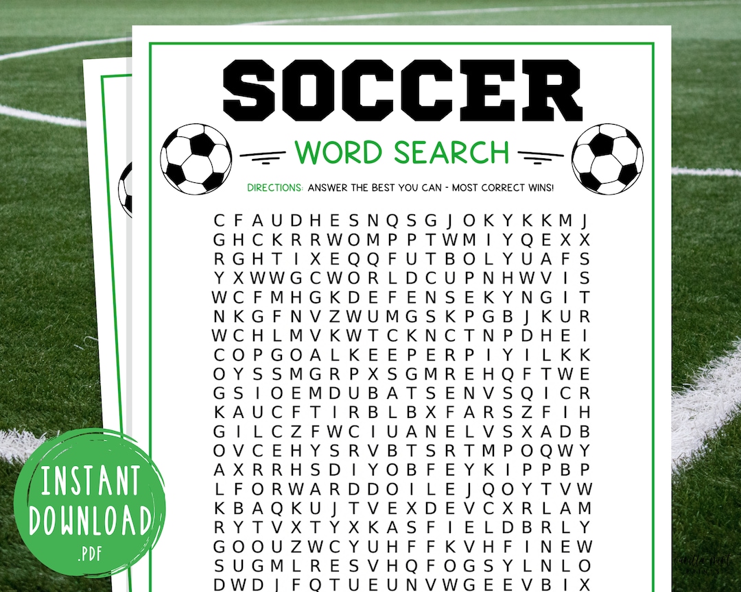 Soccer Word Search Game | Printable Soccer Team Party Games | Futbol ...