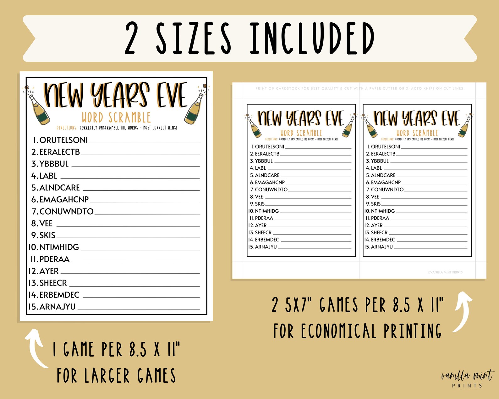 New Years Eve Word Scramble Game New Years Printable Games | Etsy