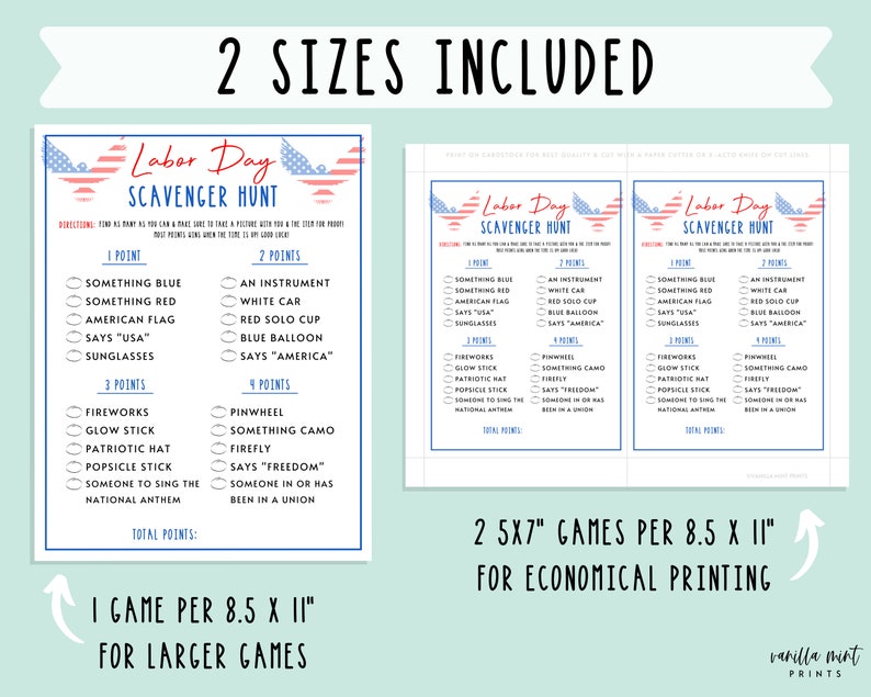 Labor Day Scavenger Hunt Game Labor Day Printable Games | Etsy