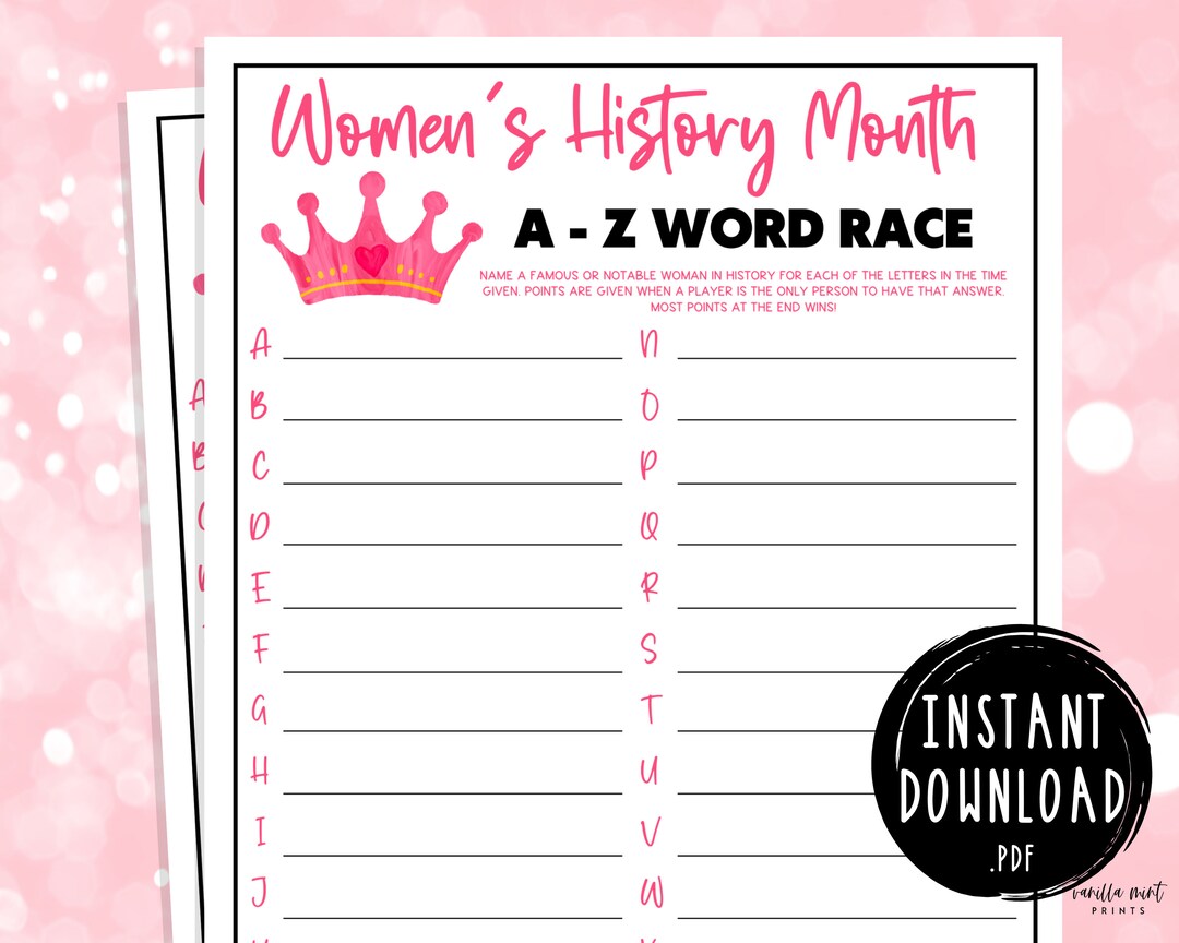 Women's History Month A - Z Word Race Game | Women Empowerment | Celebration Party Games ...