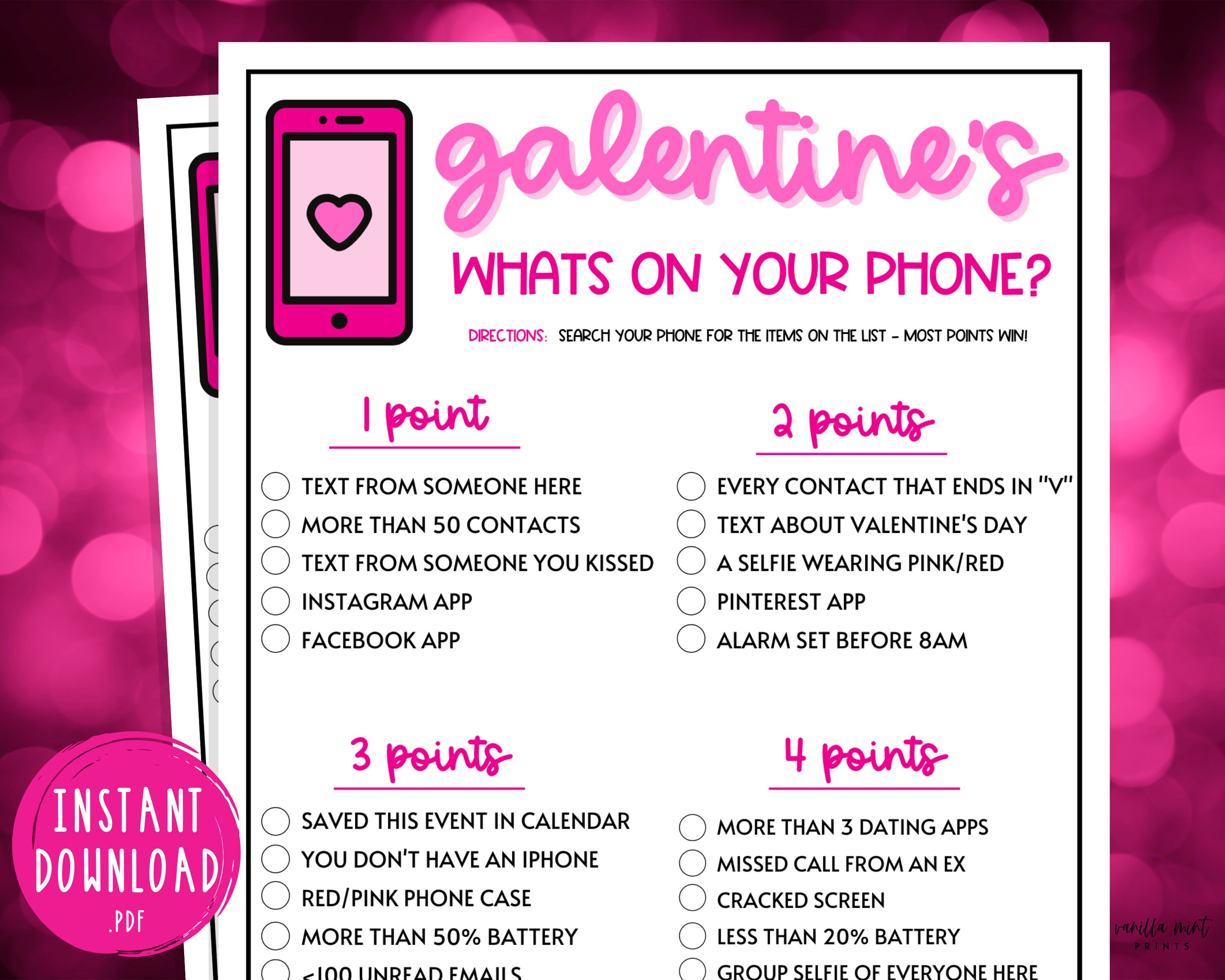 Galentine's Day Whats on Your Phone Game Party Games - Etsy