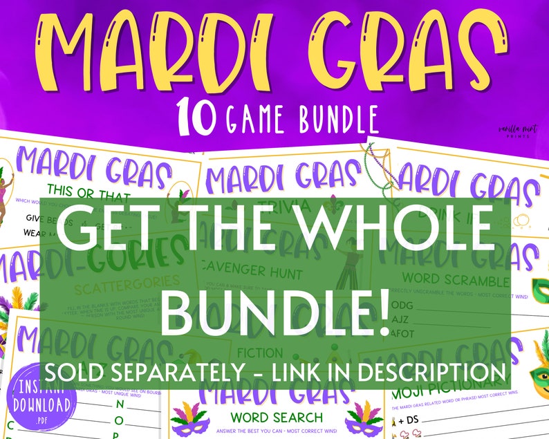 Mardi Gras Trivia Game Fat Tuesday Party Games Carnival | Etsy