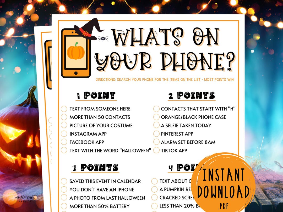 Halloween What's on Your Phone Party Game | Halloween Party Games for ...