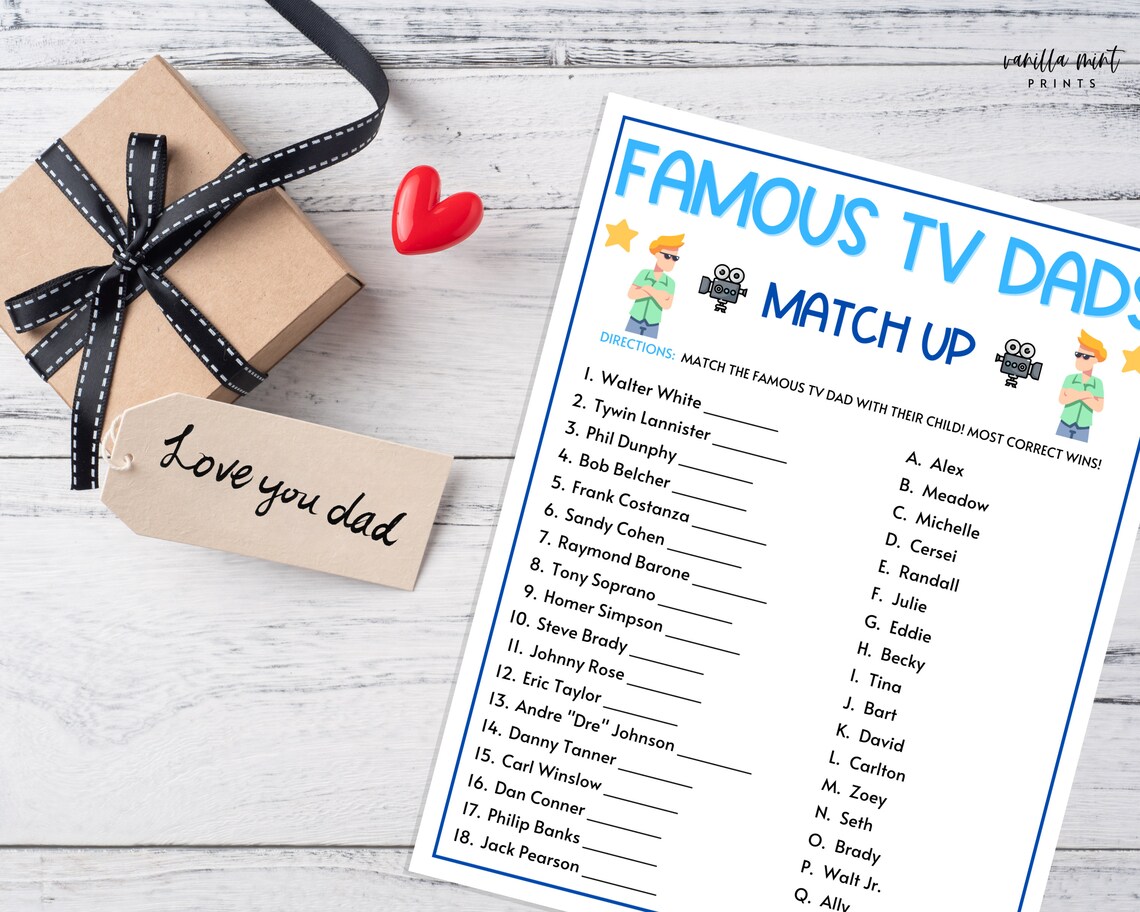 Famous TV Dads Match up Game Father's Day Games Word | Etsy