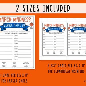 March Madness Winner Match up Game | Printable March Madness Party ...