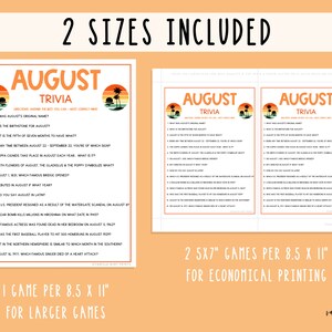 August Trivia Game | Printable Month Party Games | Summertime ...