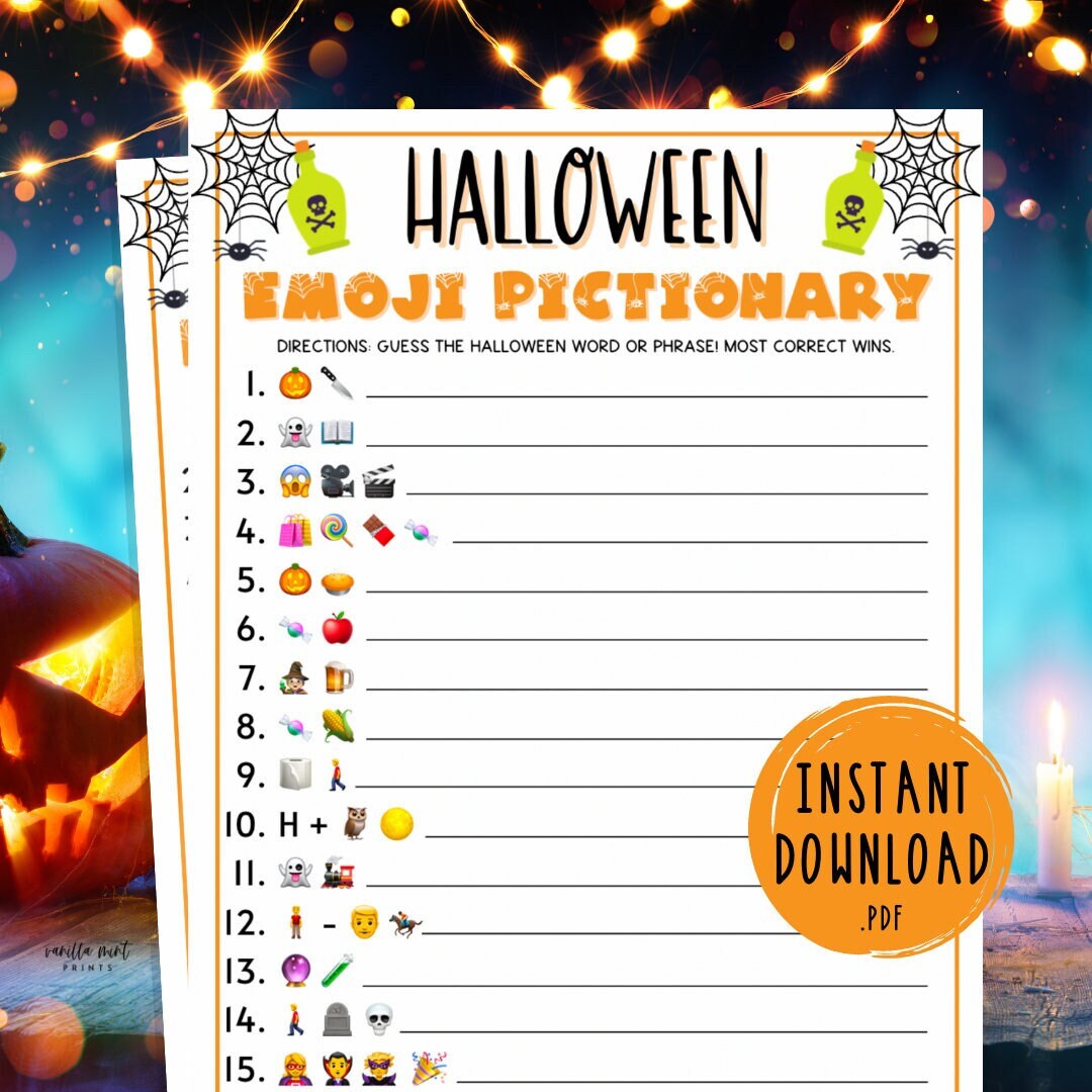 Halloween Emoji Pictionary Party Game Halloween Picture Trivia Games ...