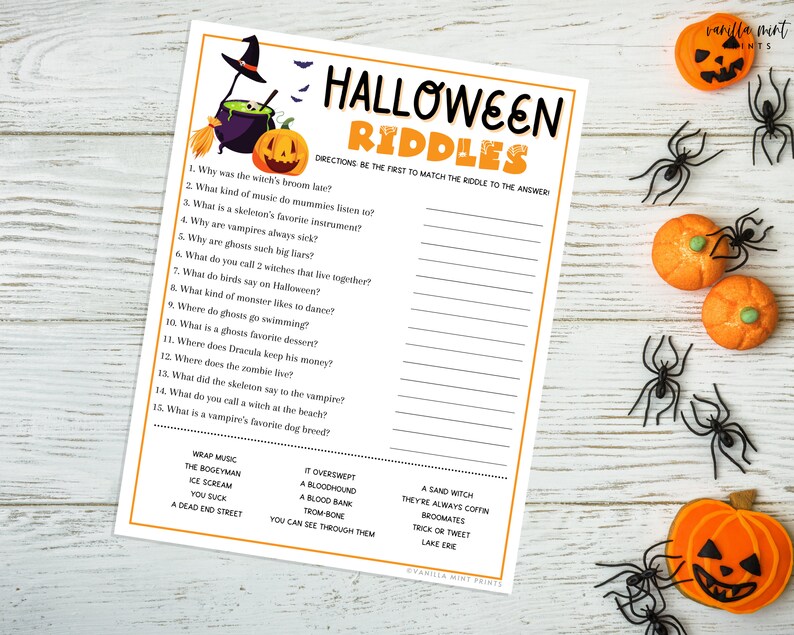 Halloween Riddles Party Game Halloween Games for Kids Fun - Etsy