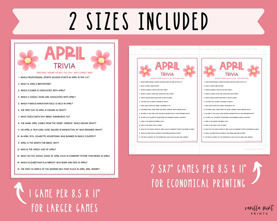 April Trivia Game | Printable Month Party Games | Springtime Activities ...