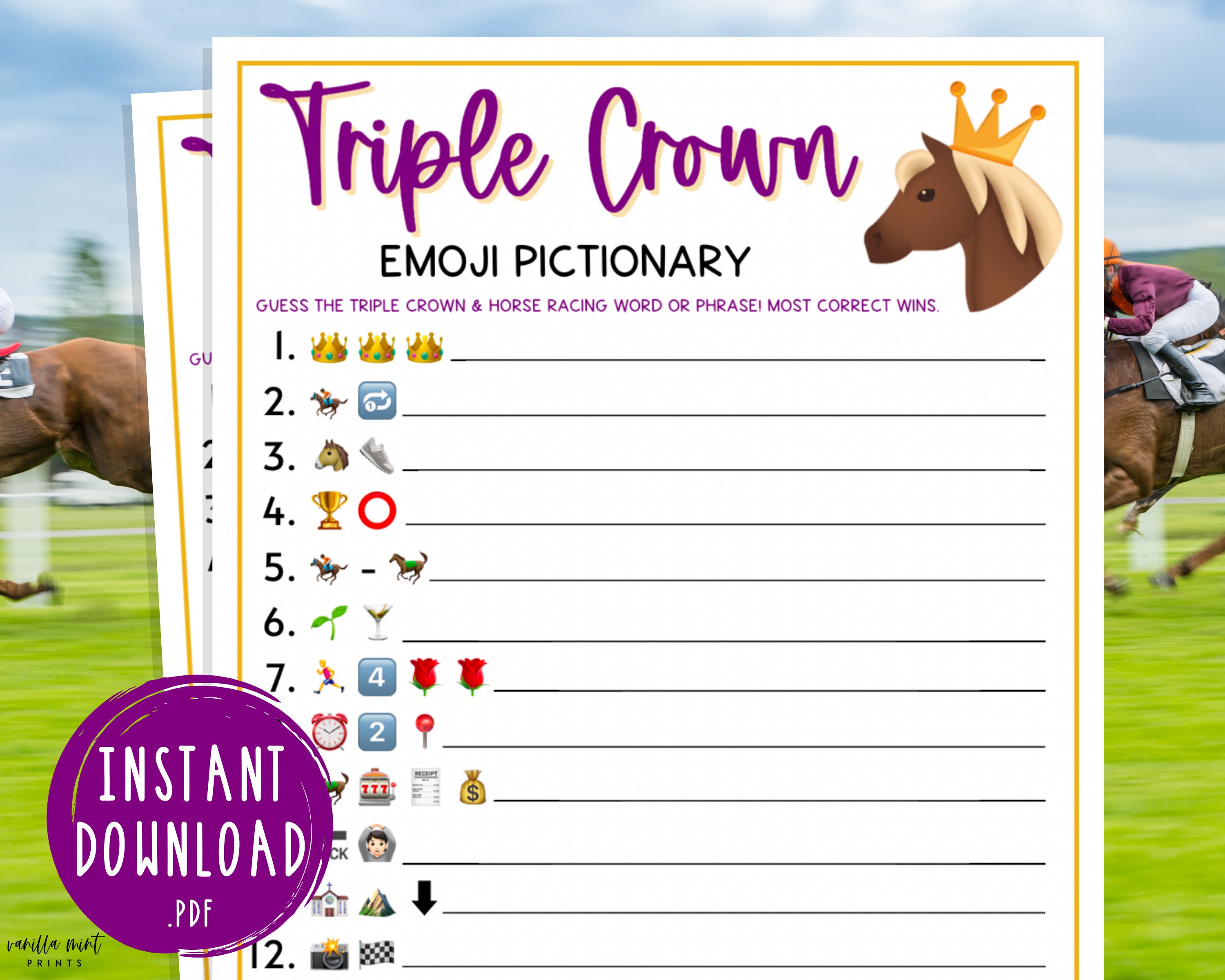 Triple Crown Emoji Pictionary Game Horse Race Party Game - Etsy