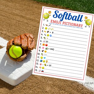 Softball Emoji Pictionary Game | Printable Softball Team Party Game ...