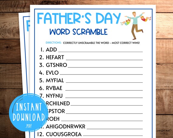 Father's Day Word Scramble Game Father's Day Games - Etsy